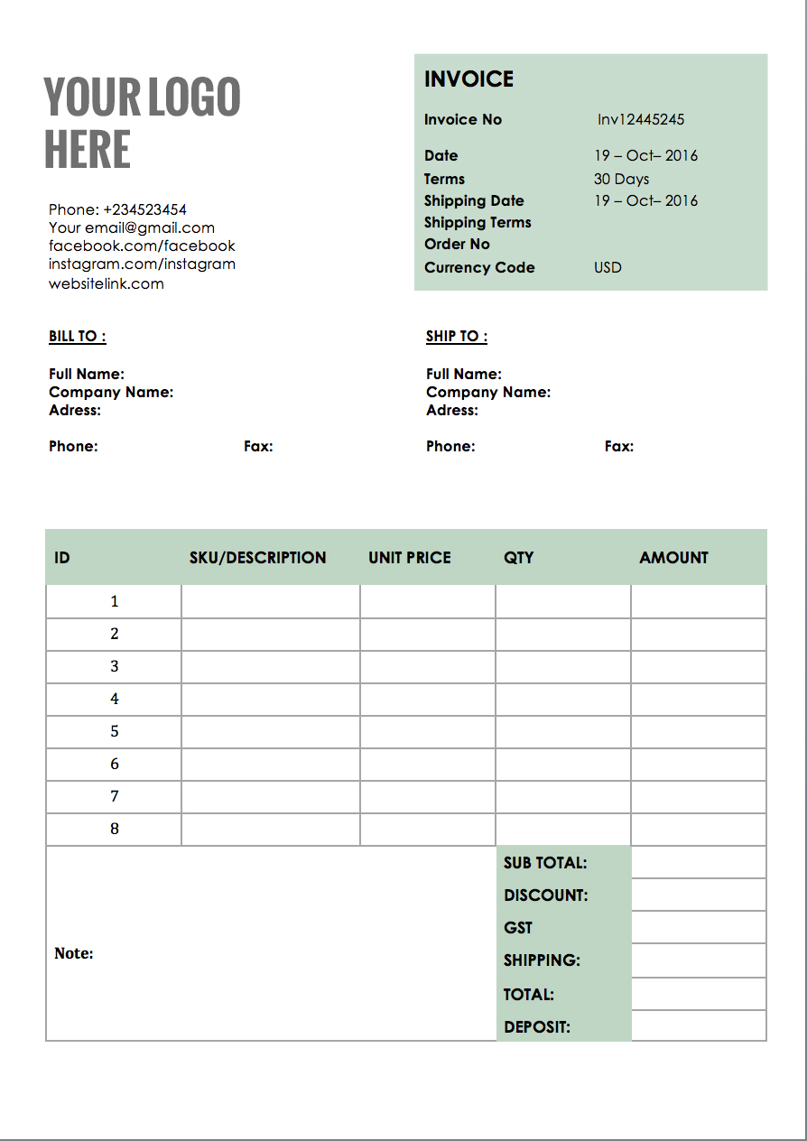 EDITABLE INVOICE RECEIPT TEMPLATE BUSINESS INVOICE TEMPLATE QUOTE 