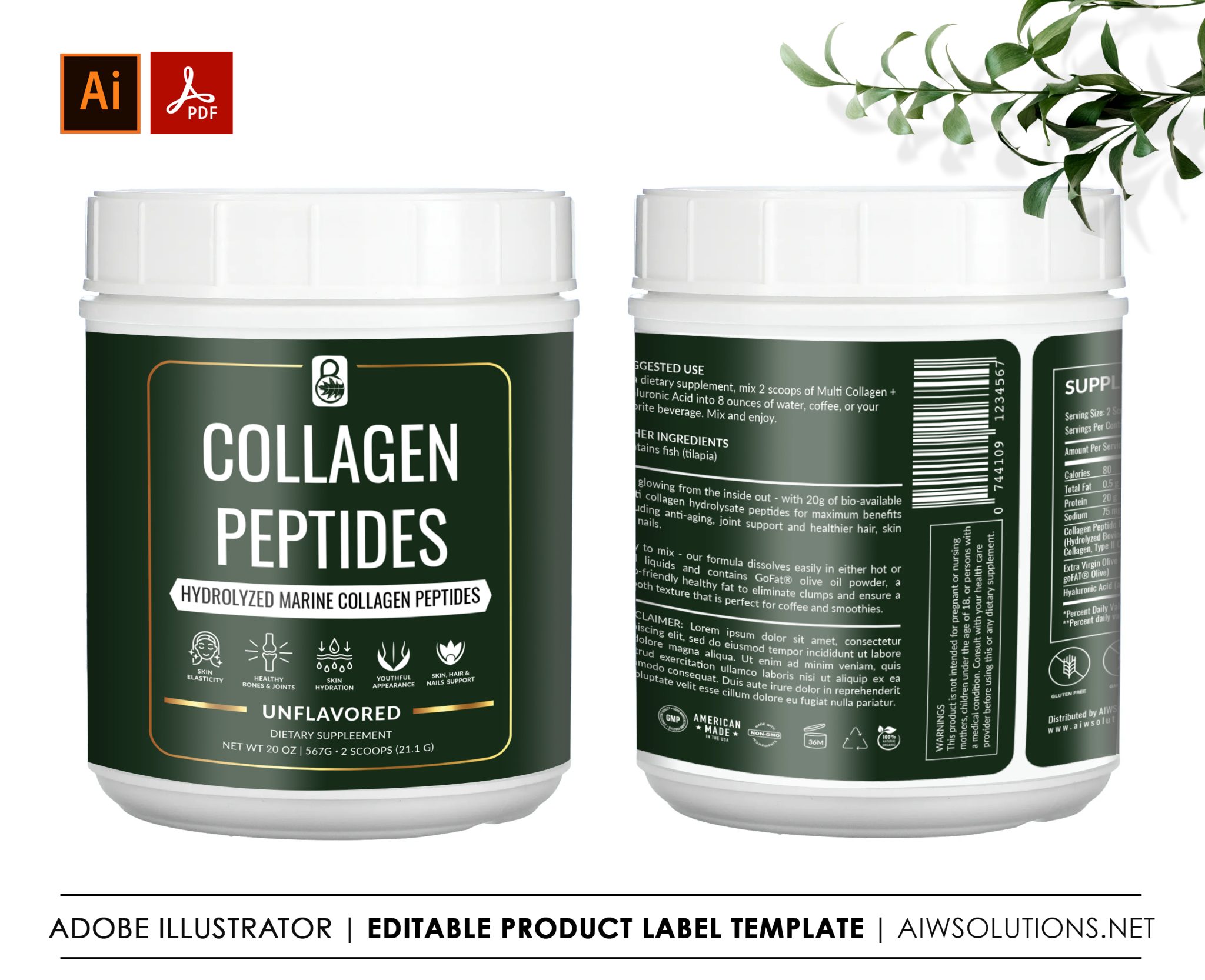 Collagen – dark green color style label template -id03 - aiwsolutions