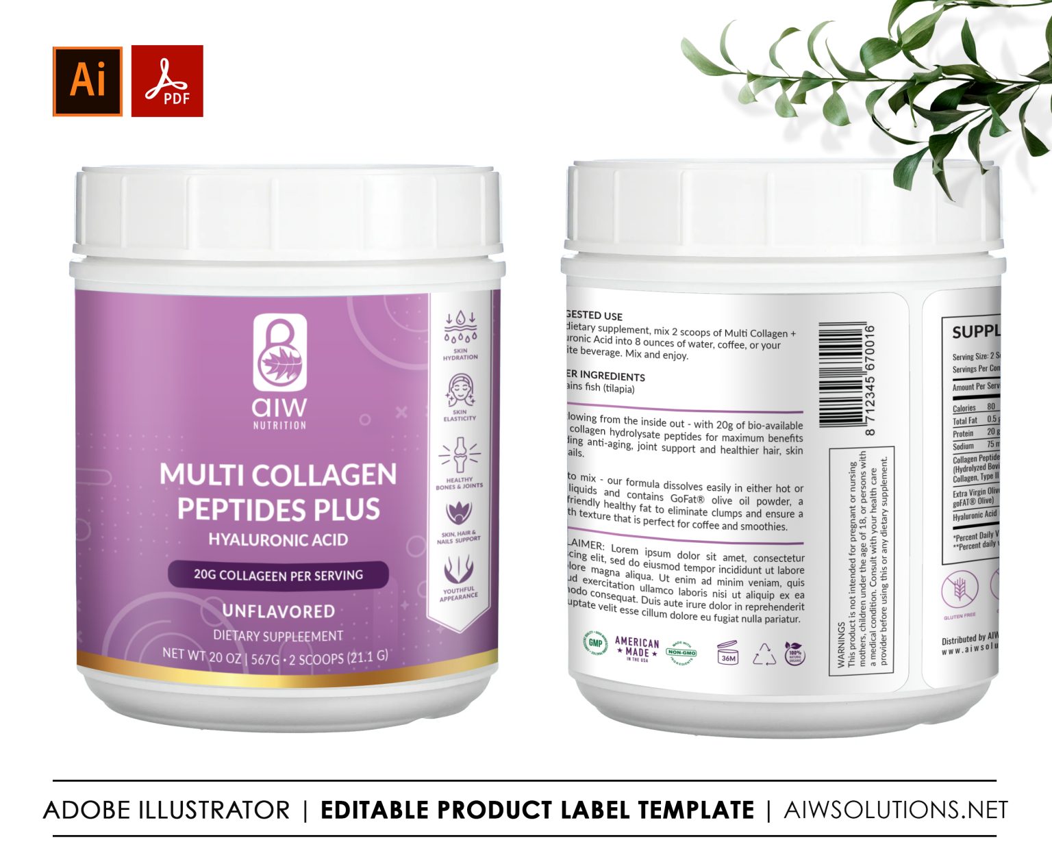 Multi collagen label template – Purple and gold style label template ...