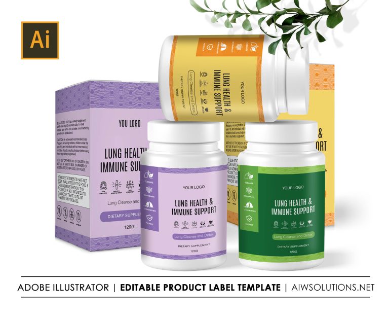 Supplement label and box template, editable lung support Medicine ...