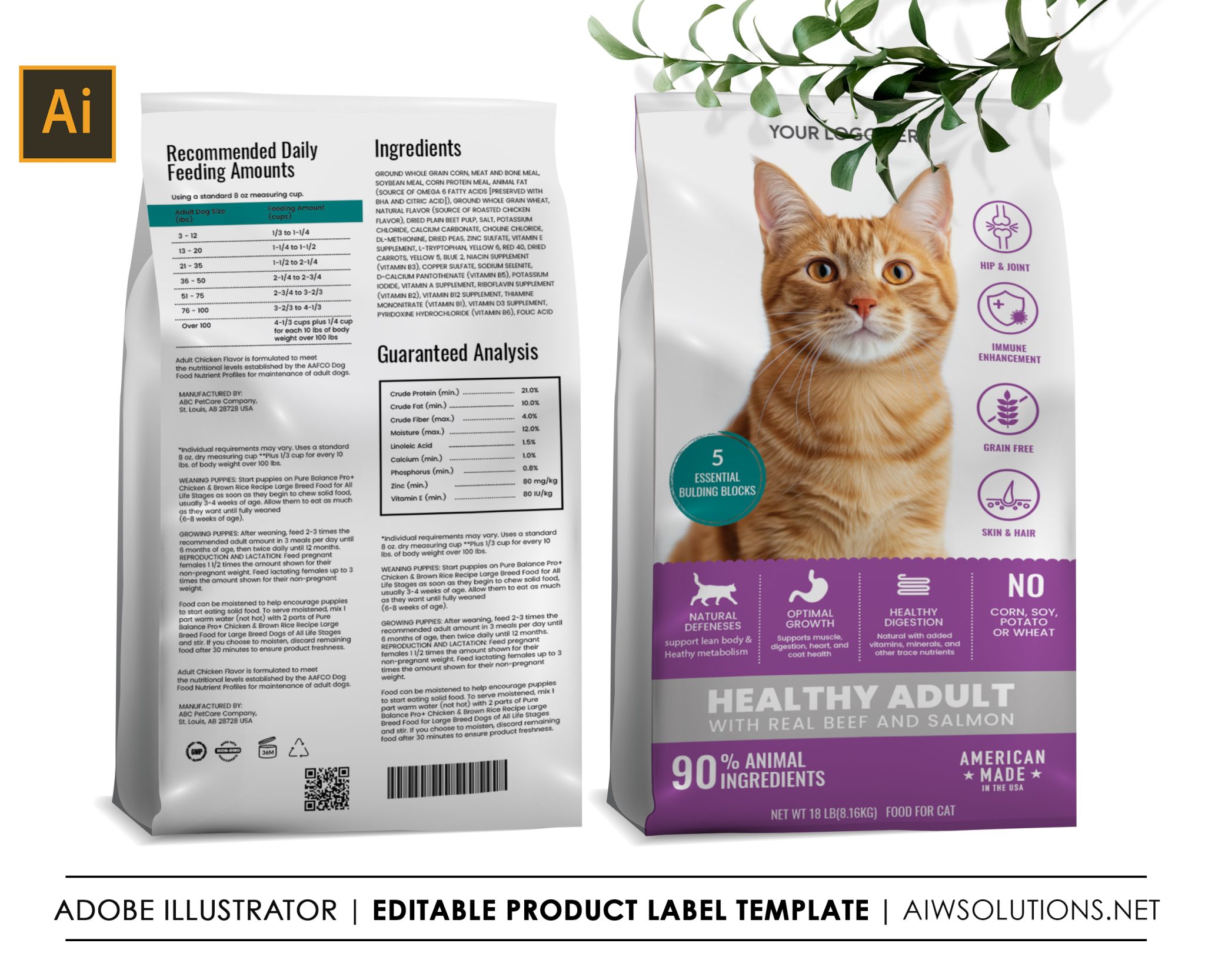 Cat Food Packaging Template, Kitty food bag design template - aiwsolutions