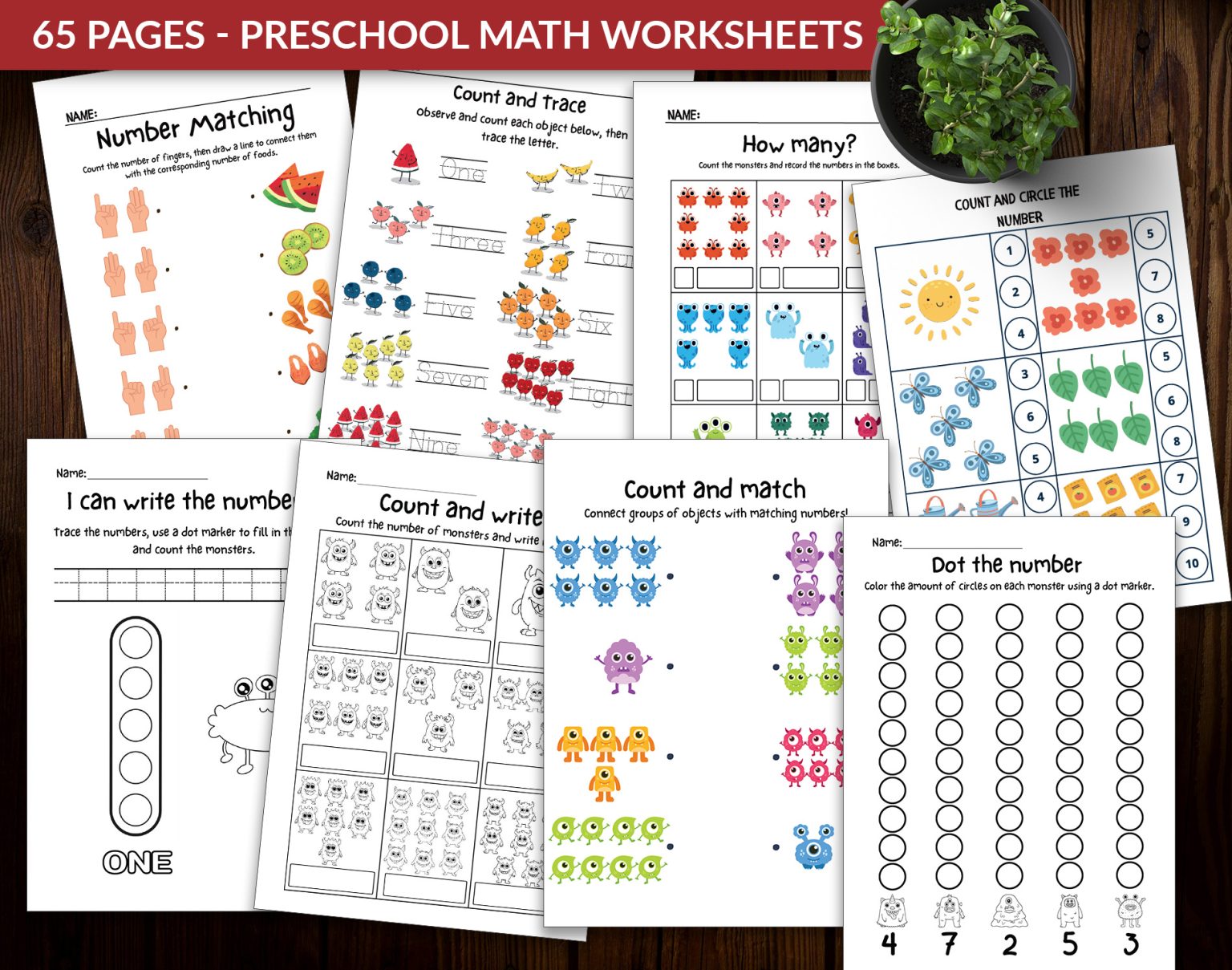 65 pages Preschool Math Worksheets, Counting Games for Kids, Math ...