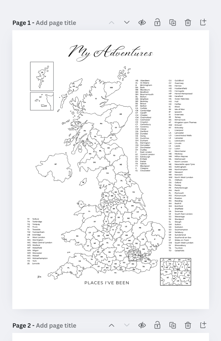Editable United Kingdom sales map coloring page, Canva UK road trip map ...