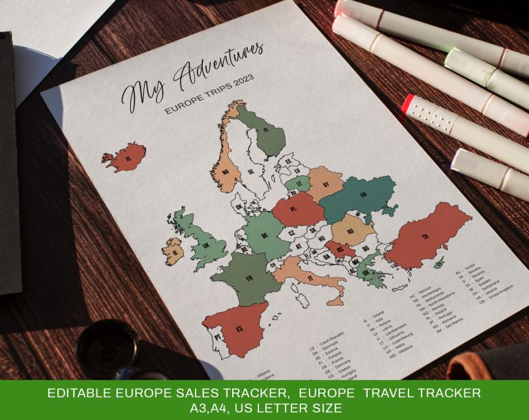 Editable Europe sales map coloring page, Canva Europe road trip map ...
