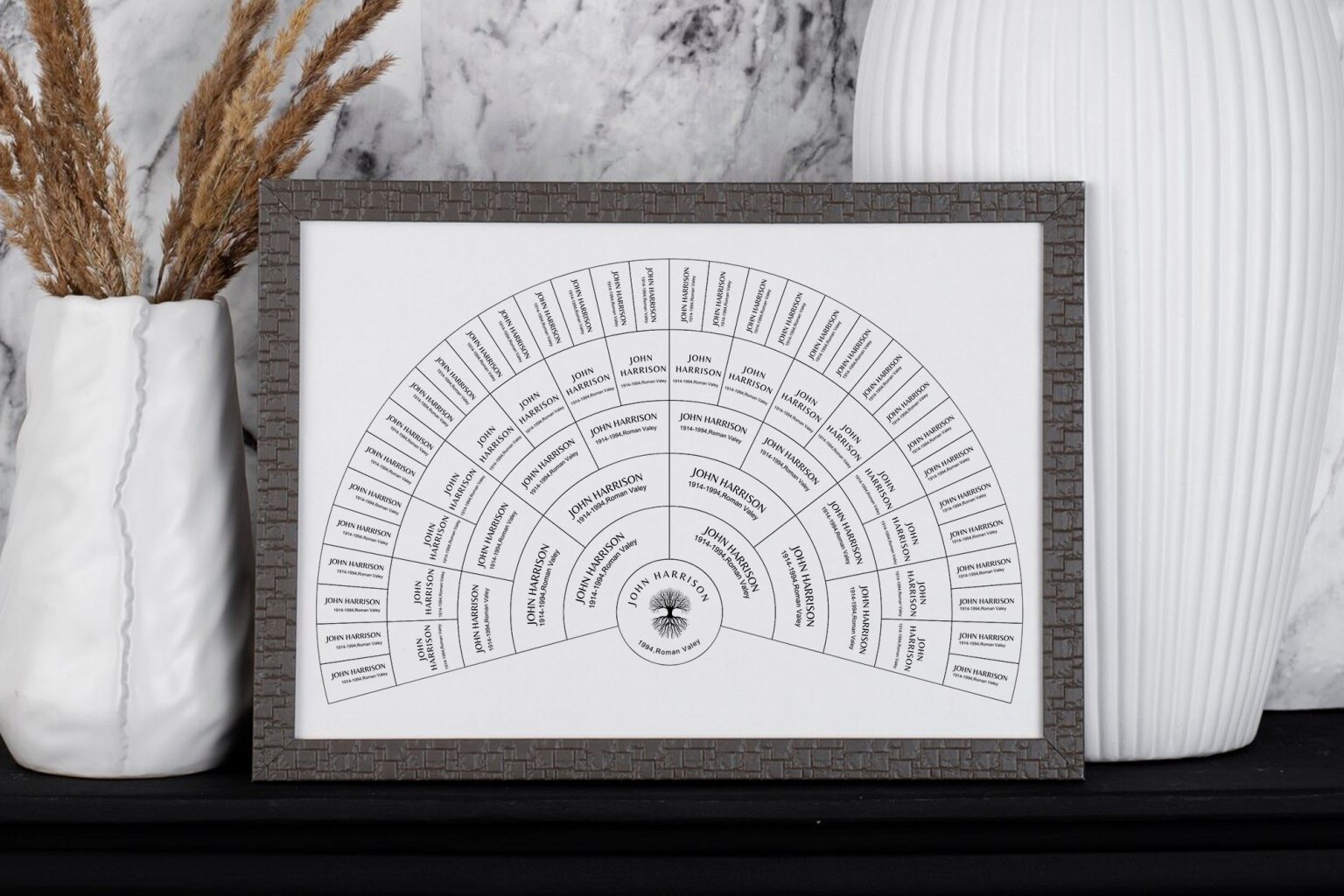 Editable Canva Family tree, 6 generations modern genealogy, Unique ...