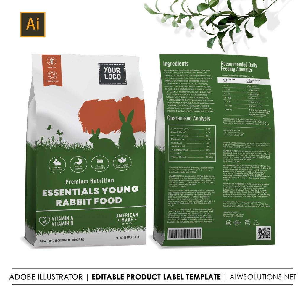 Rabbit Food Packaging Template, Rabbit Feed Packaging, Bunny Food ...