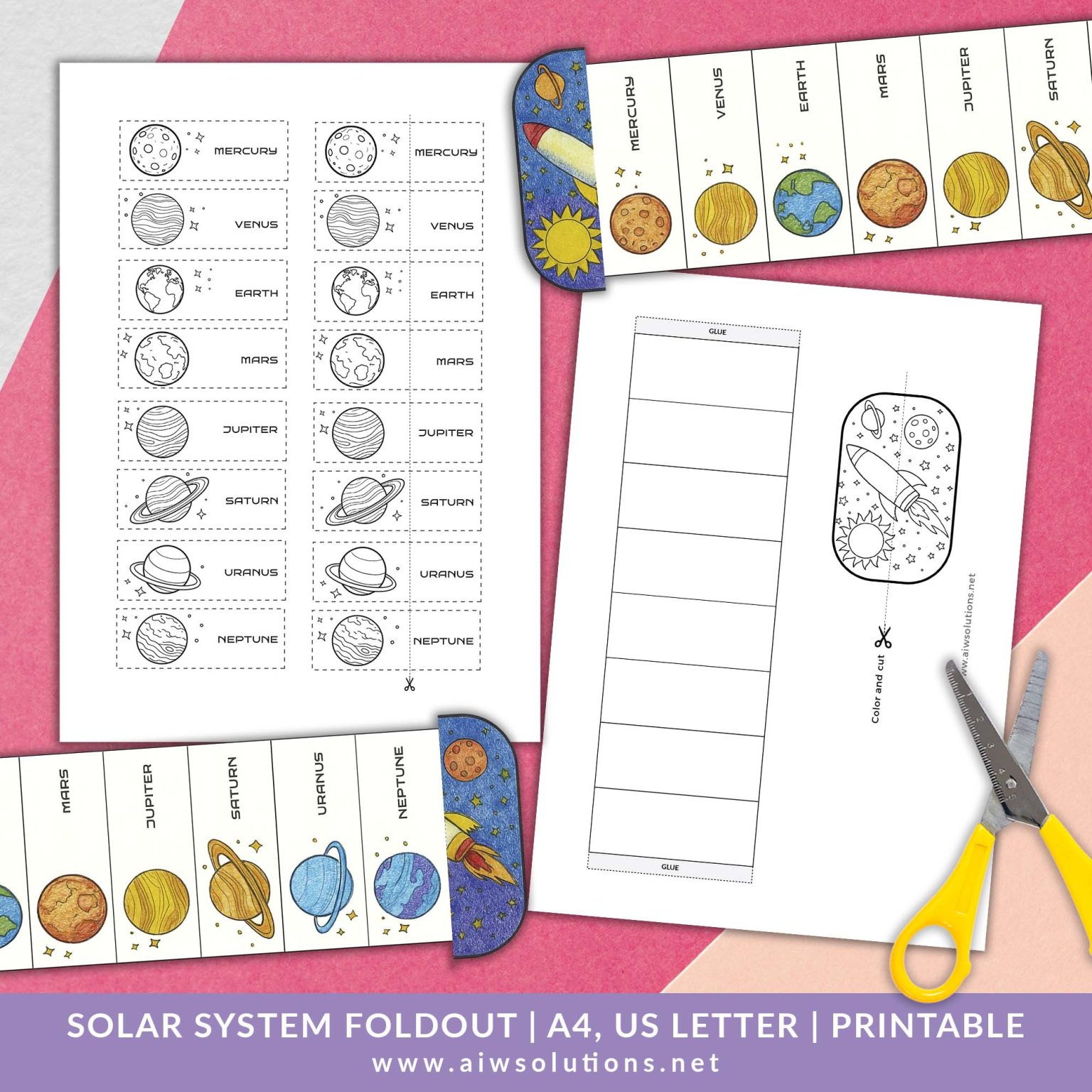 Color, Cut, Sequence, and Fold Out: Solar System Planets Craft for Kids, solar system foldout ...