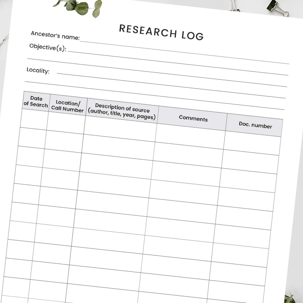 genealogy research log printable, family history research log