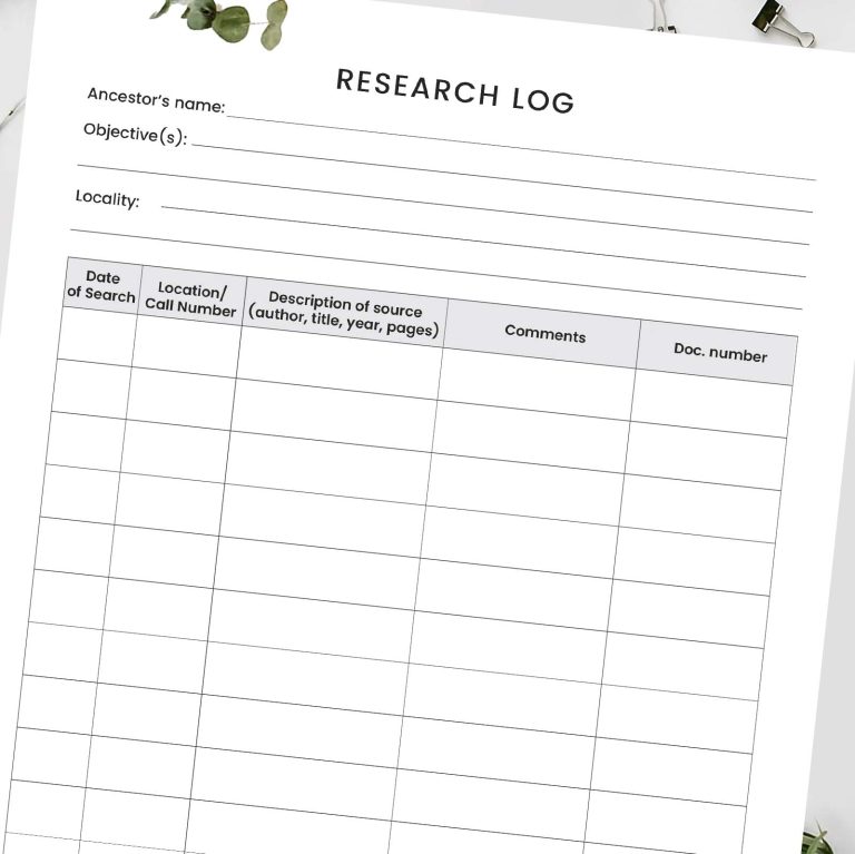 genealogy research log printable, family history research log
