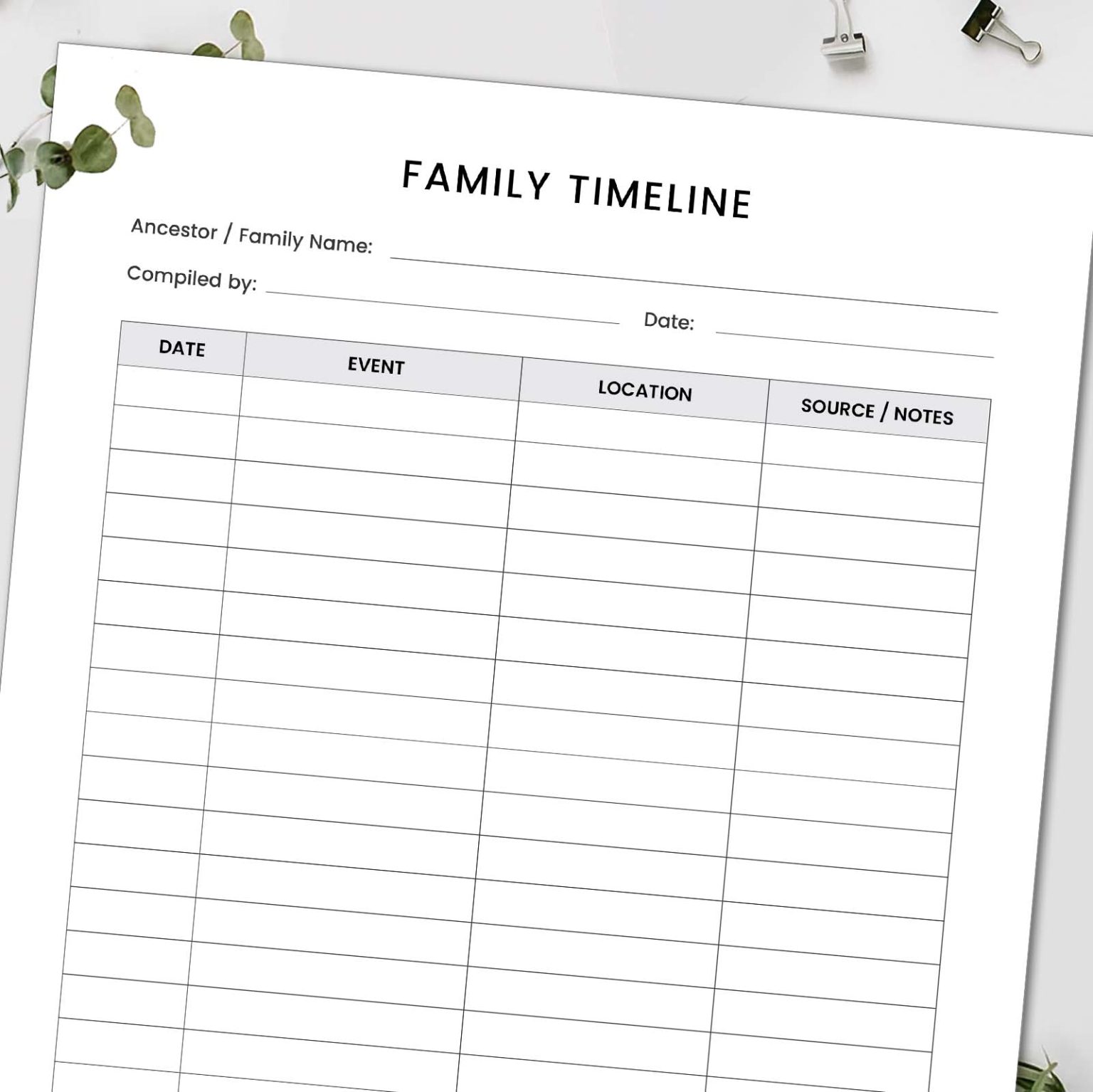 Family Timeline Printable Worksheet, genealogy timeline worksheet ...