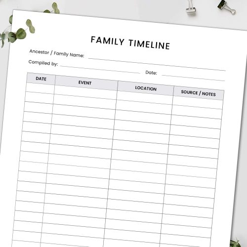Family Timeline Printable Worksheet, genealogy timeline worksheet ...