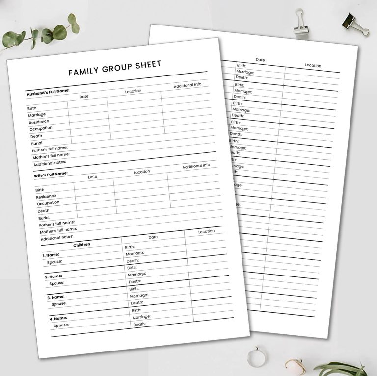 Printable Family Group Sheet | Up to 17 Children | A4, US letter | PDF ...